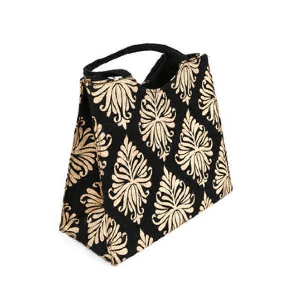 Basically Yours | Bags | Nwt Basically Yours Goldblack Damask Jute Tote ...